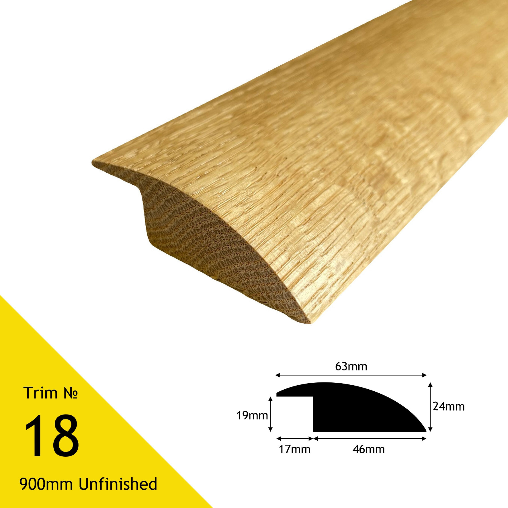 Ramp Profile - Solid Oak - Unfinished - for 20mm Floor - 63mm x 24mm x ...
