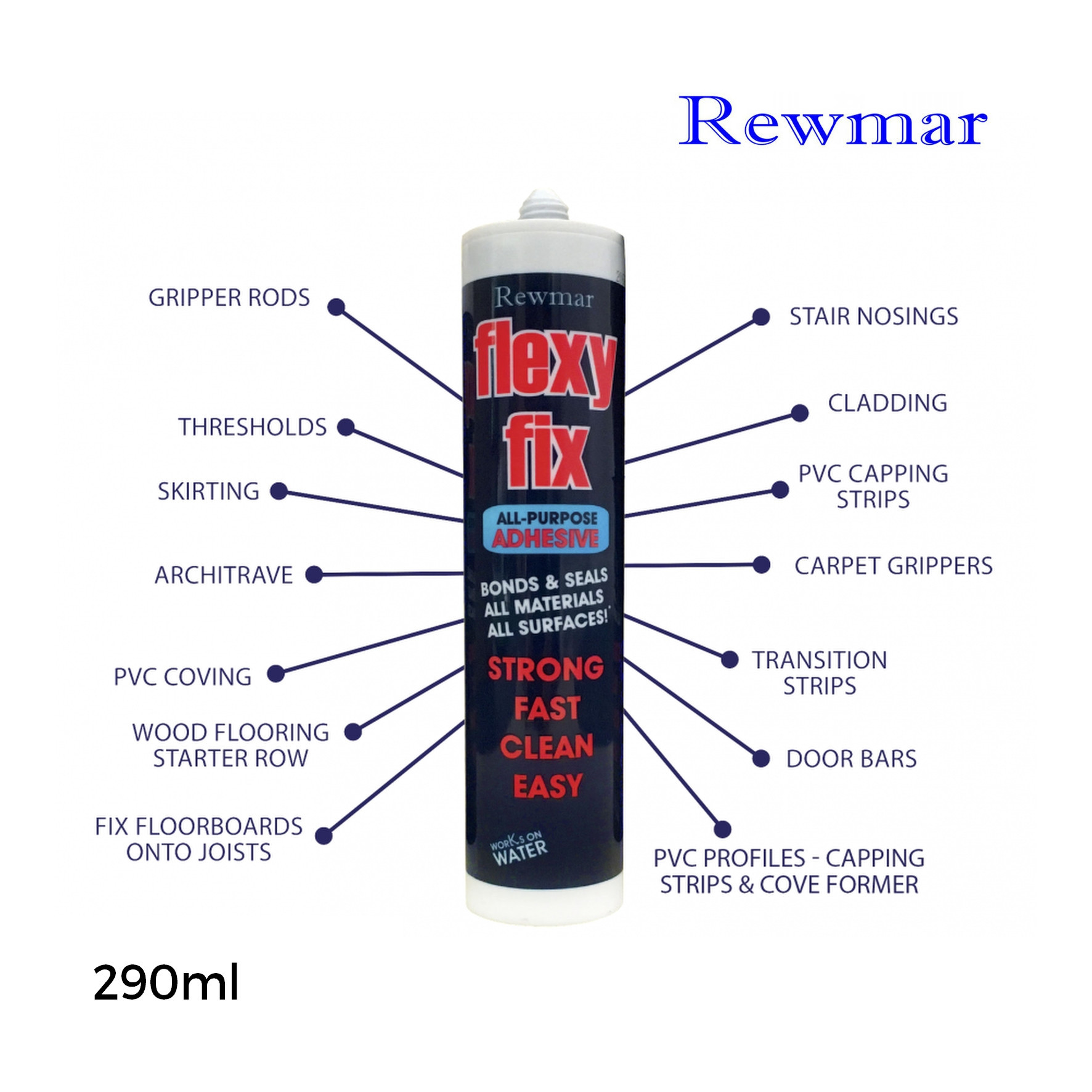Rewmar - Flexy Fix - Superfast Flexible Grab Adhesive 290ml Cartridge ...